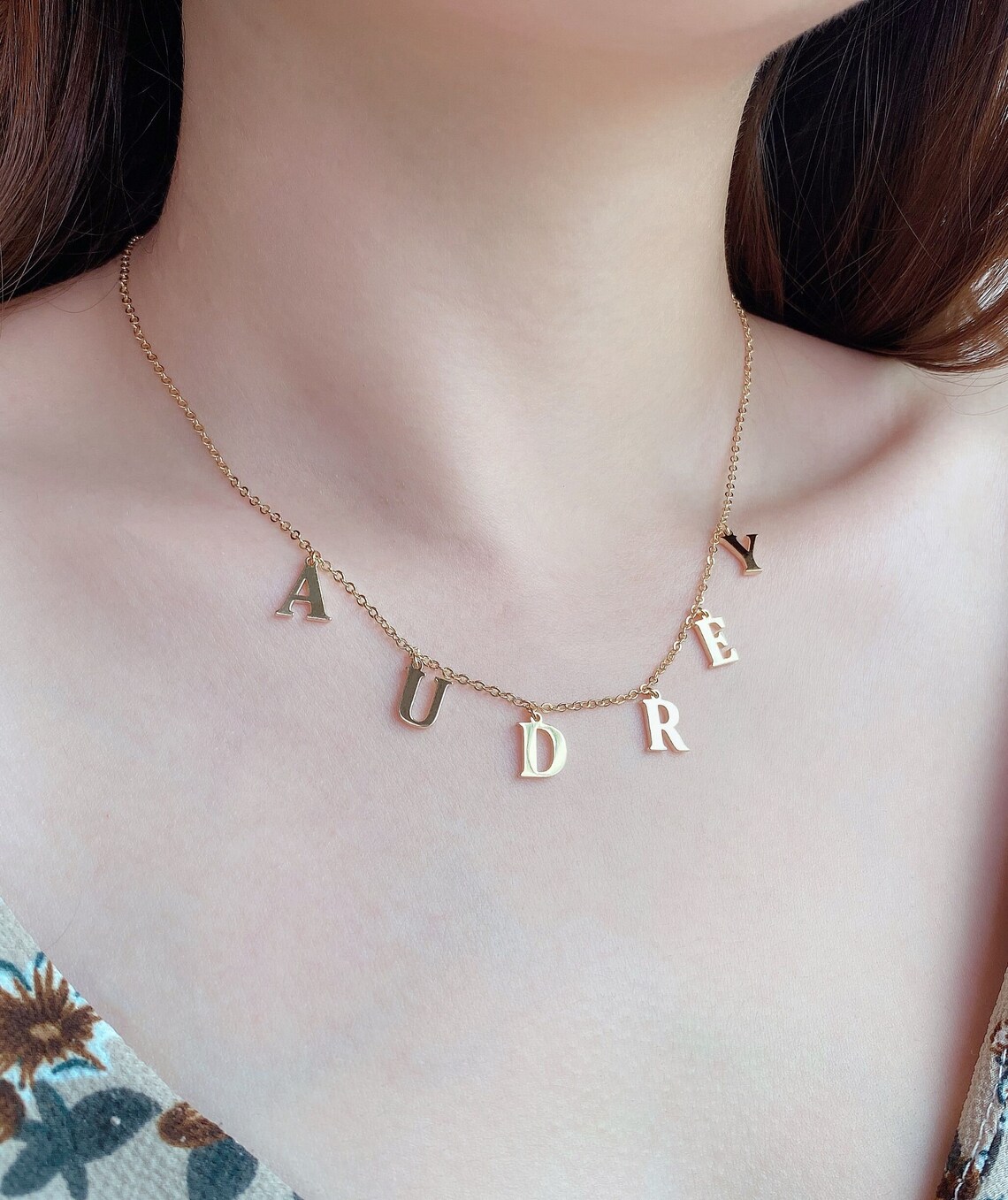 Custom Dangle Initial Name Necklace Personalized Space Letter Name ...