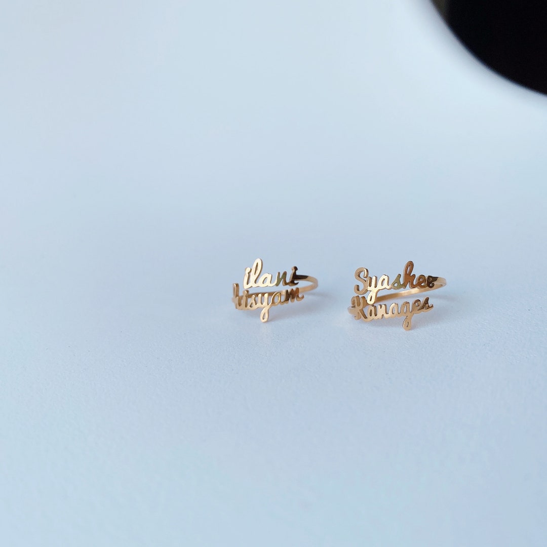 Custom Two Names Ring Opening Cross Double Name Ring Personalized 1 Mm ...