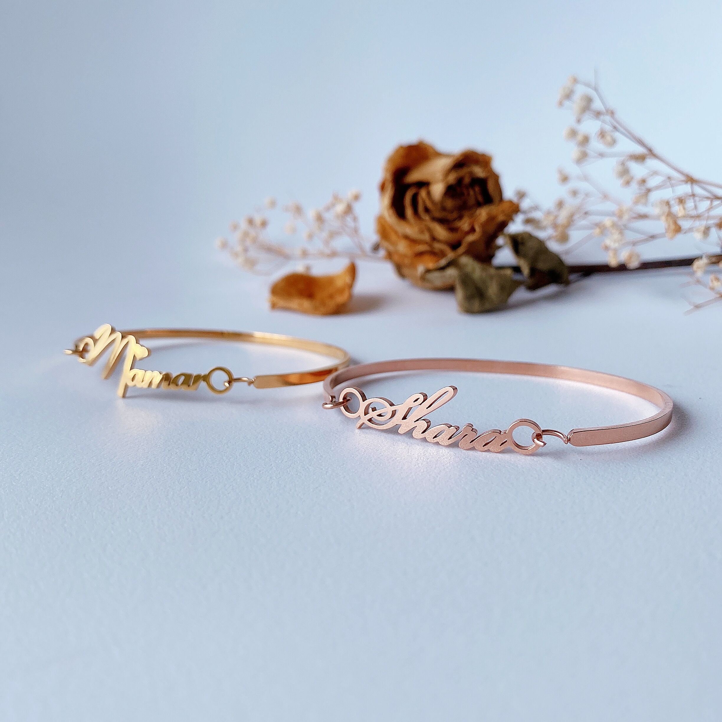 Custom Name Bangle Personalized Name Bracelet 3mm Width Bangle New Born ...