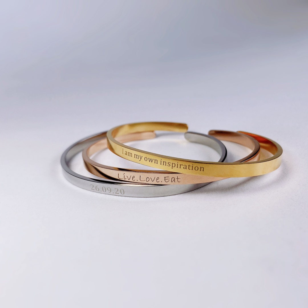 Customized Engraved C-shaped Bangle Personalized Engraved Open Style ...