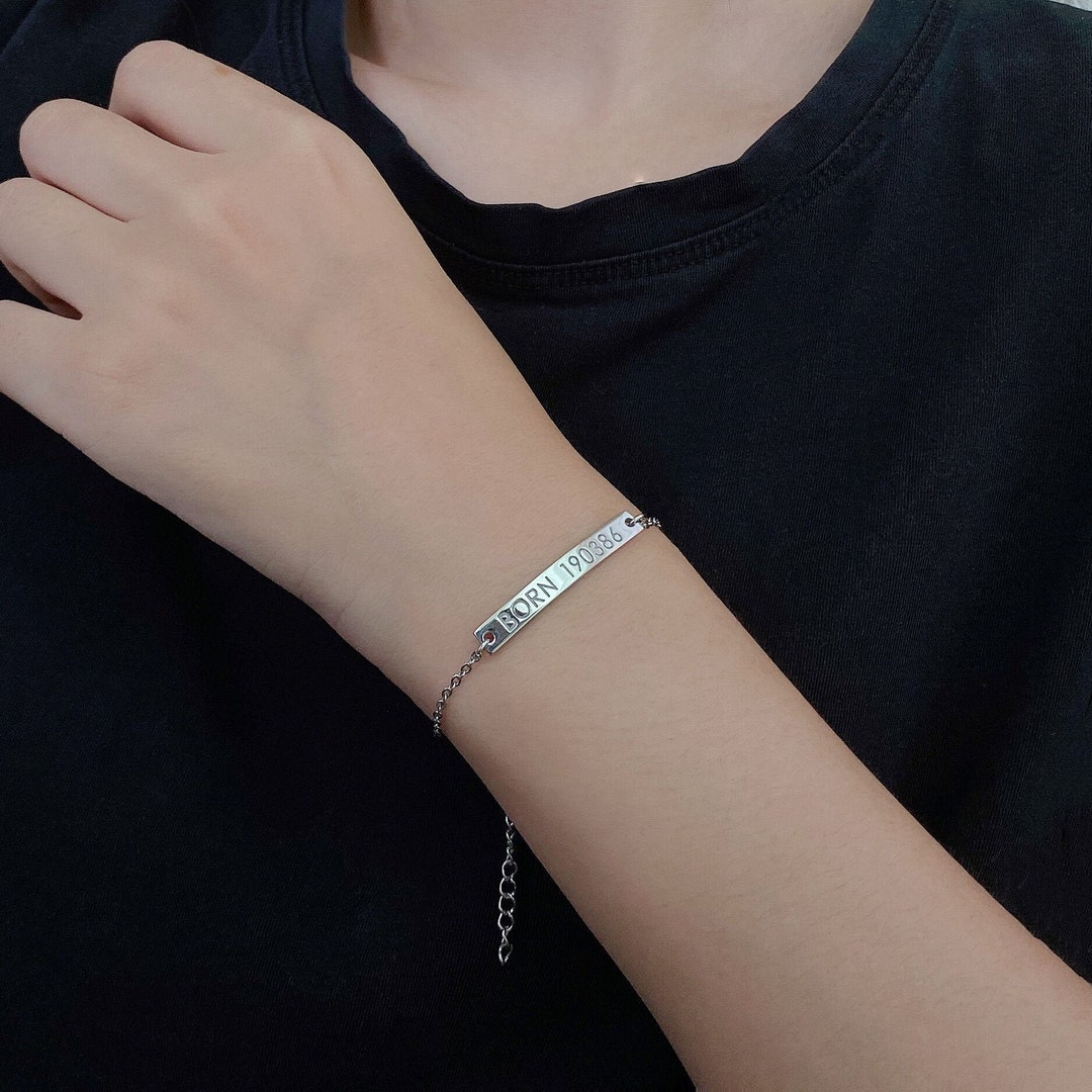 Custom Engraved Bar Bracelet Rectangle Engraved Strip Bracelet Engrave ...
