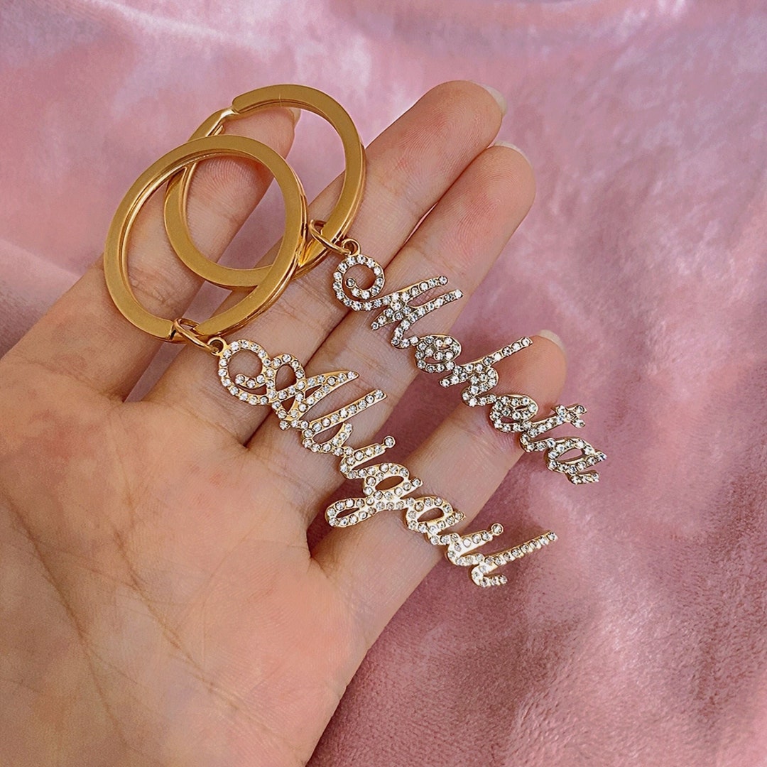 CUSTOM Rhinestone Name Keychain Personalized Shiny Nameplate Keyring ...