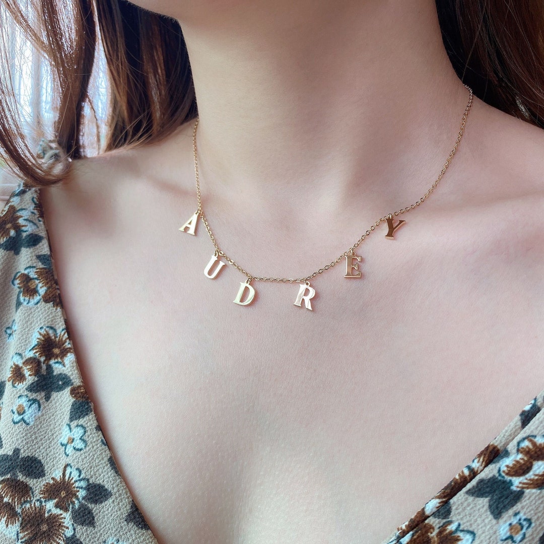 Custom Dangle Initial Name Necklace Personalized Space Letter Name ...
