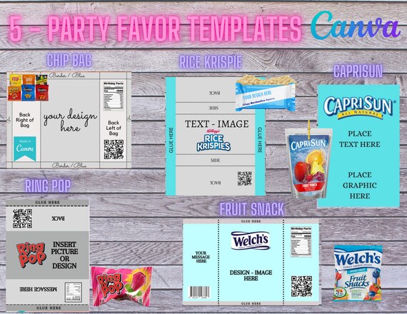 Party Favor Template Bundle of 5 L Chip Bag Template L Pop - Etsy
