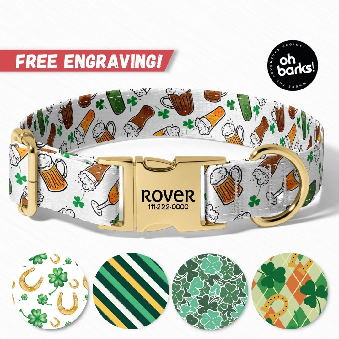 St Patrick's Day Dog Collar , Shamrock Clover Dog Collar, Irish Dog ...