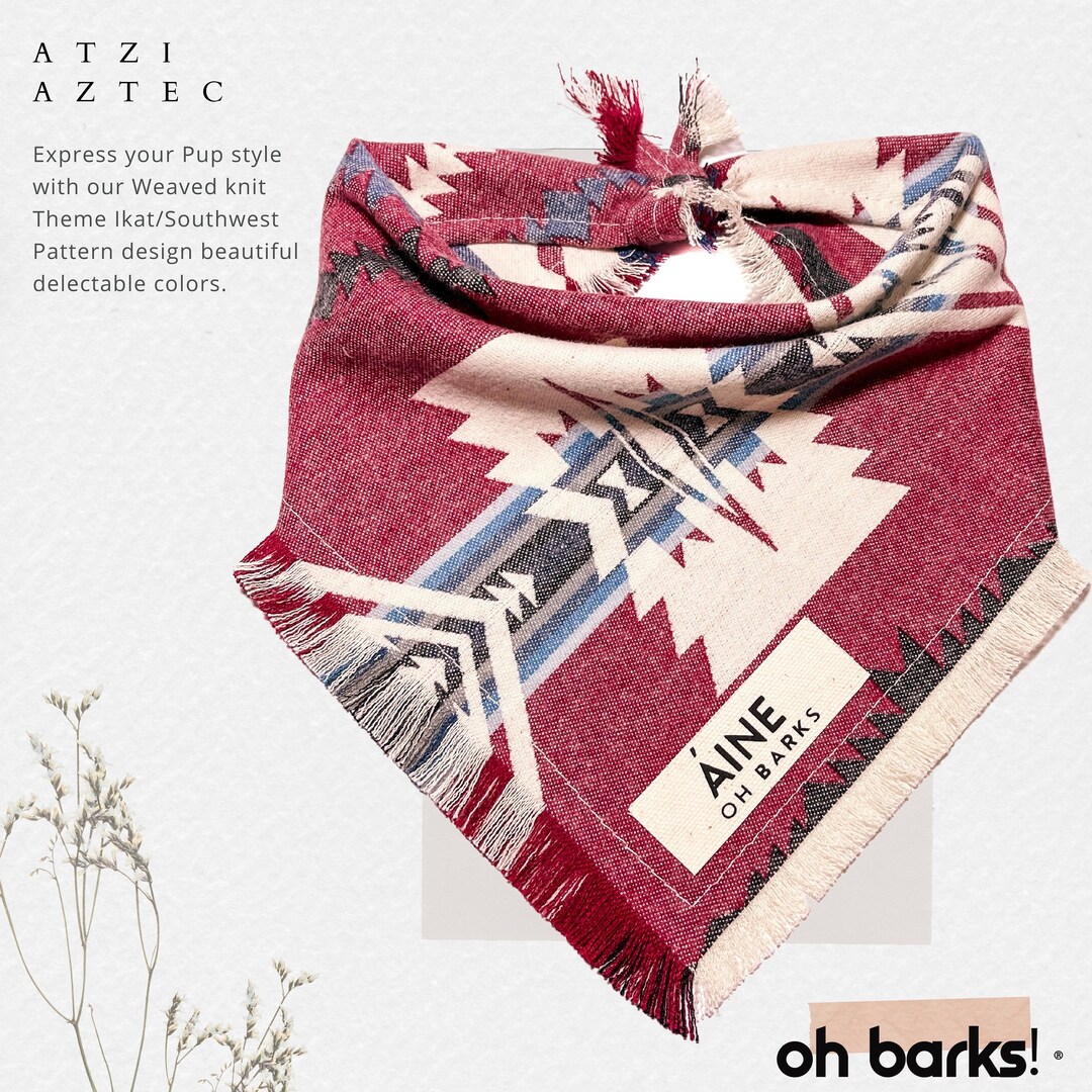 Personalized Red Dog Bandana: Aztec Reversible Tie-back - Etsy