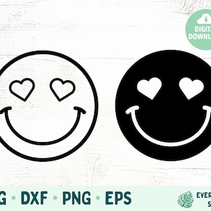 Smiley Face SVG, Smiley Face With Heart Eyes, Hippie SVG for Cricut and ...