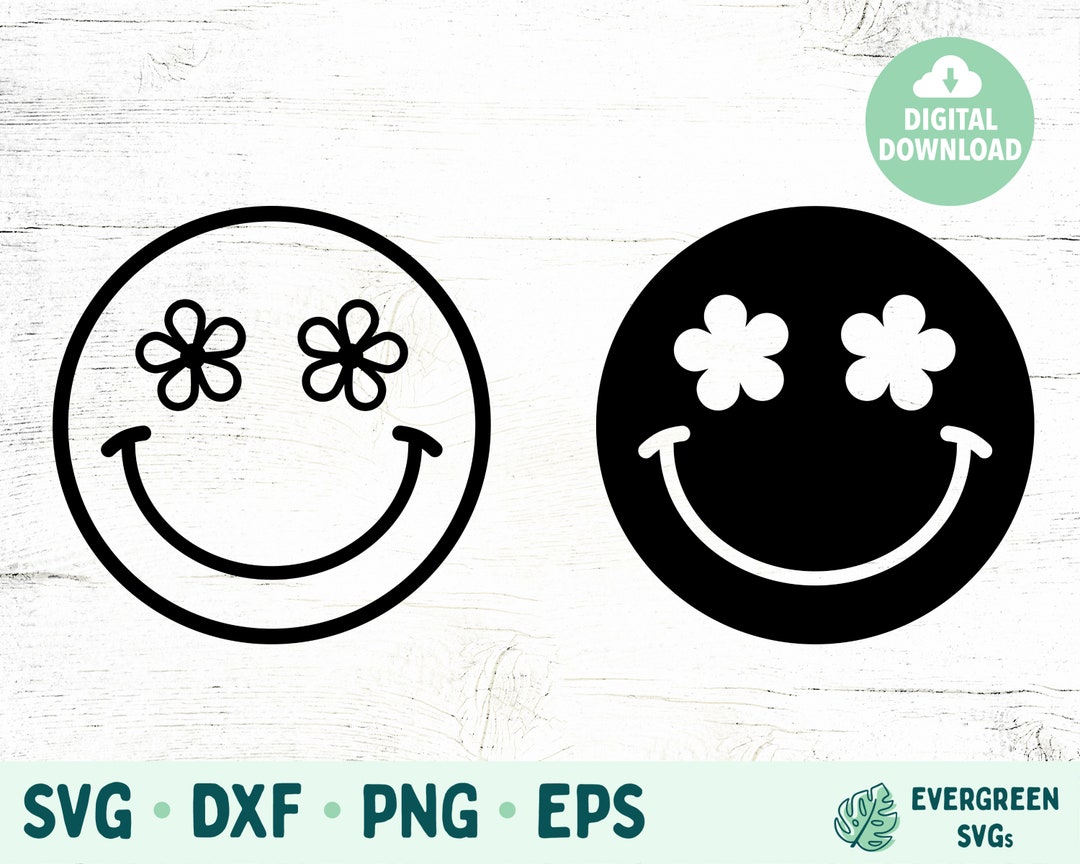 Smiley Face SVG, Smiley Face With Flower Eyes, Hippie SVG for Cricut ...
