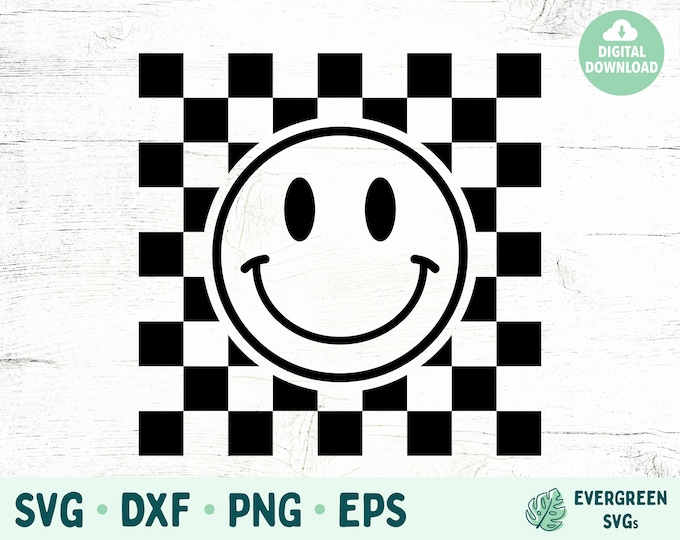 Svg, Png, Smiley Face, Groovy, Groovy Svg, Digital Image, Checkered Svg ...