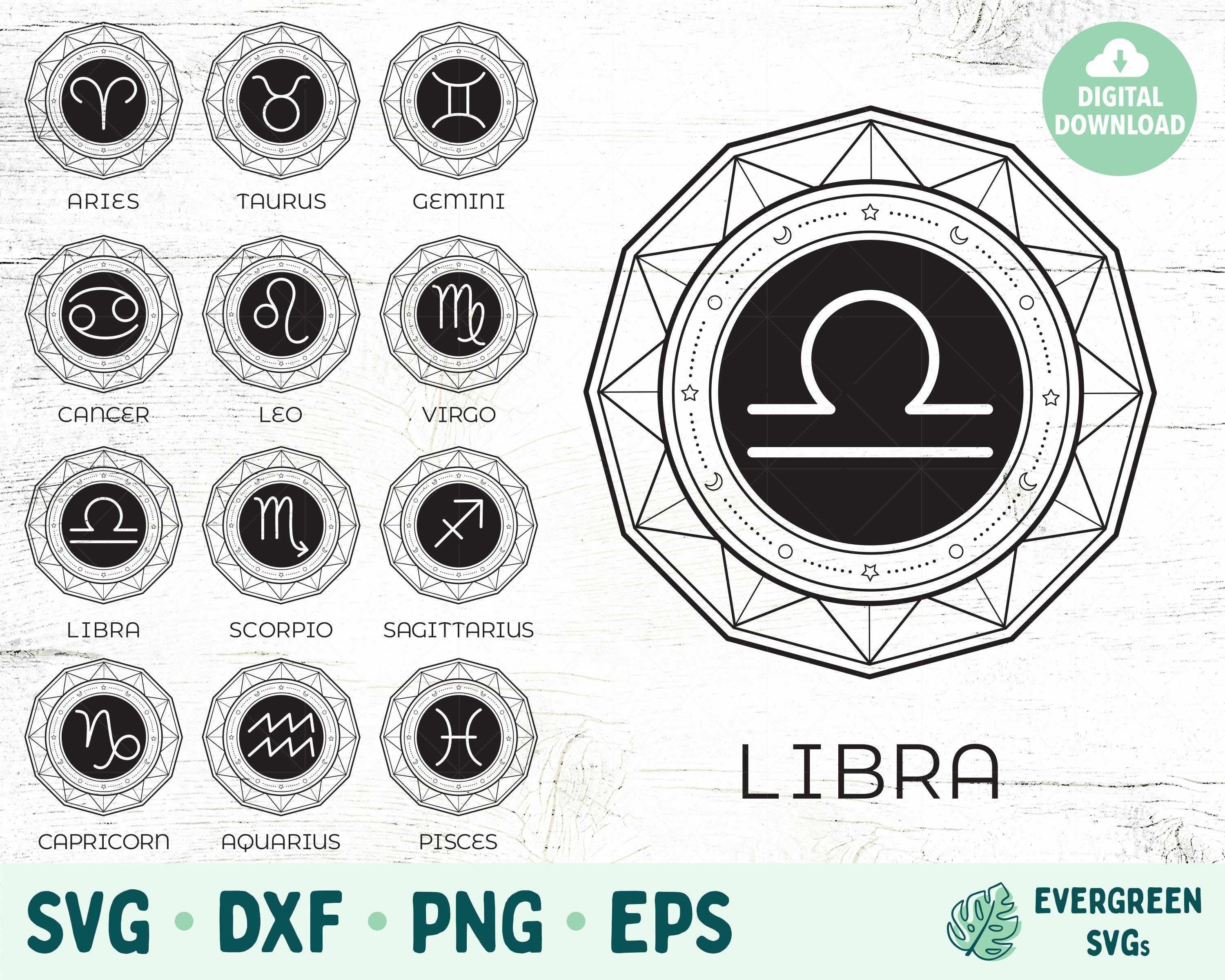 Zodiac SVG Bundle, Zodiac Signs Digital Dowload Files for Cricut ...