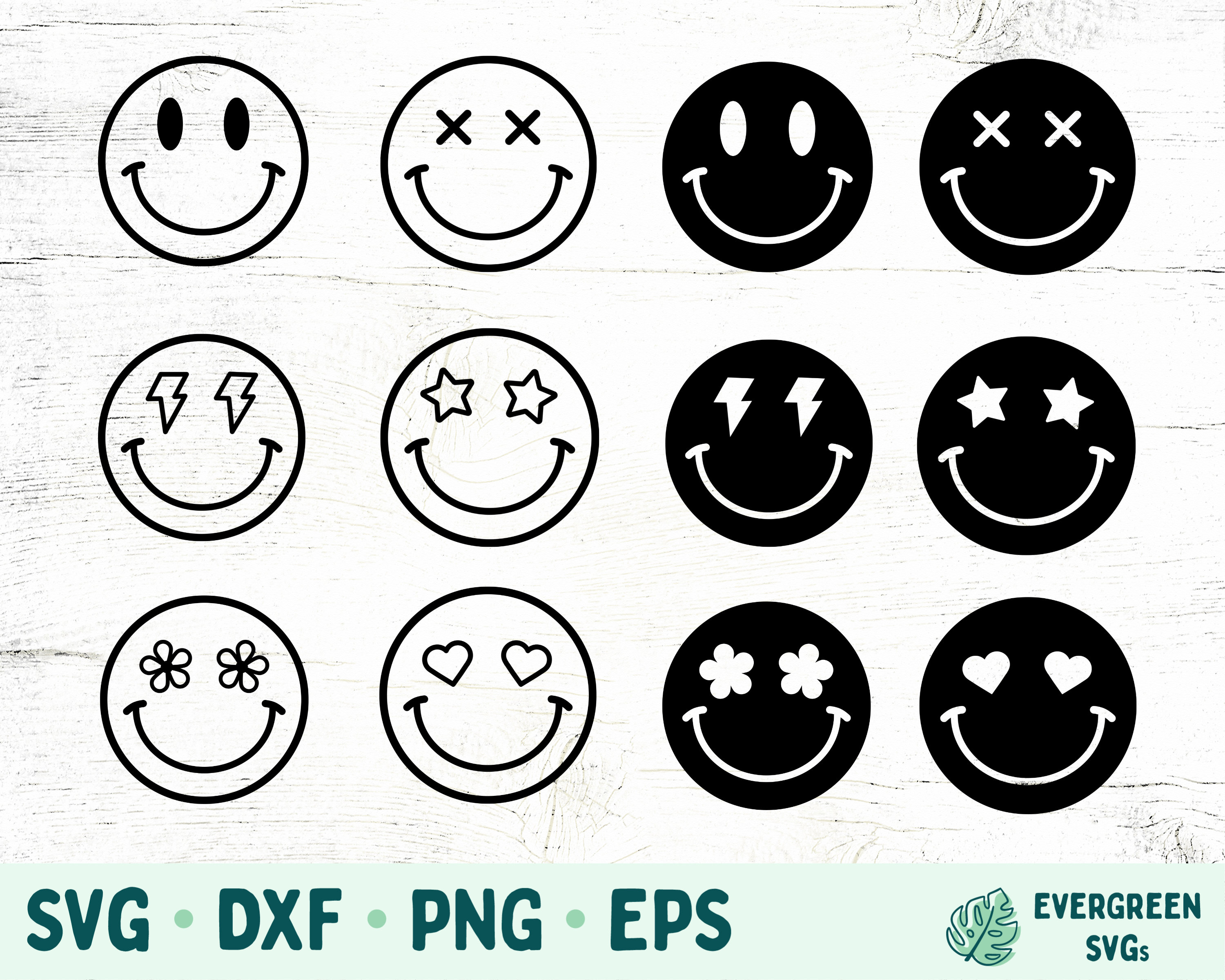 Smiley Face Bundle SVG, Happy Face Bundle, Hippie SVG for Cricut and ...
