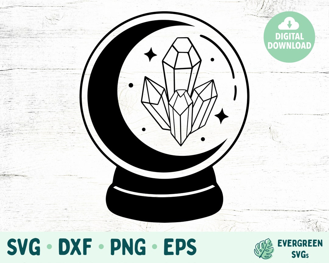 Crystal Ball With Moon SVG, Crystal Ball With Crescent Moon SVG, Boho ...