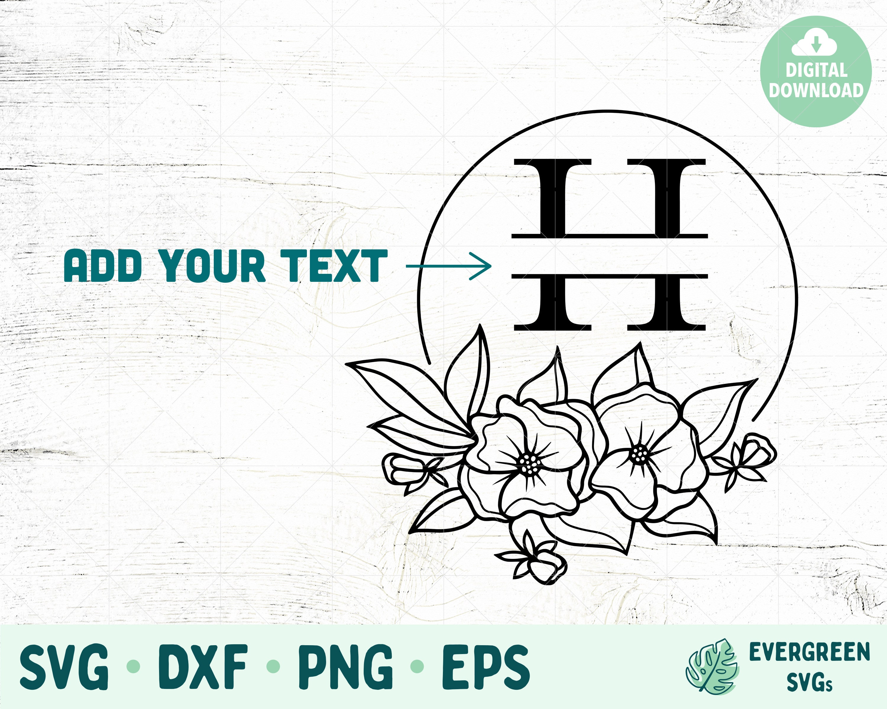 Split Letter H SVG Floral Wreath Split Letter Cut Files for - Etsy