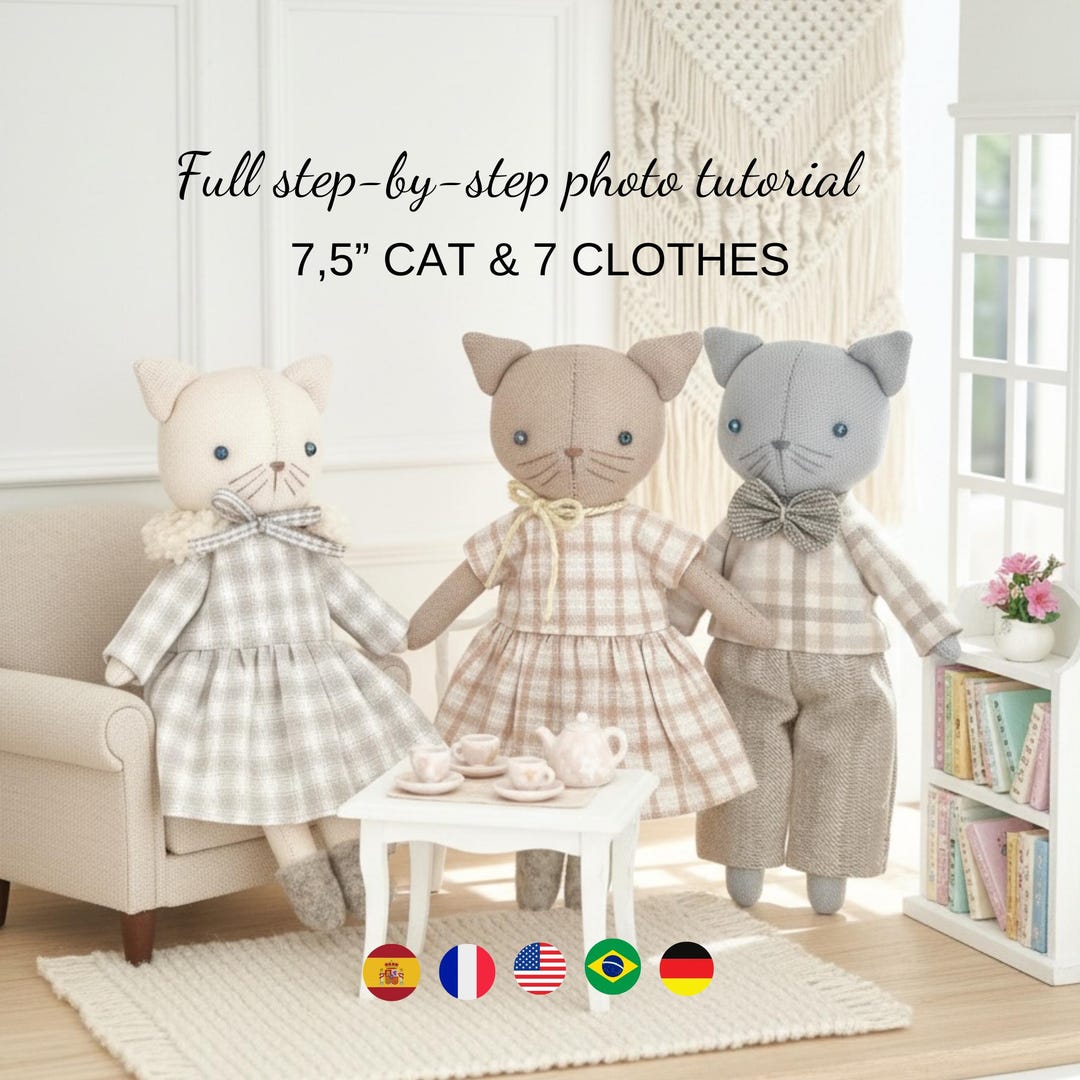 Cat Sewing Pattern – Easy Fabric Kitty Pattern, DIY Plush Cat, Mini ...
