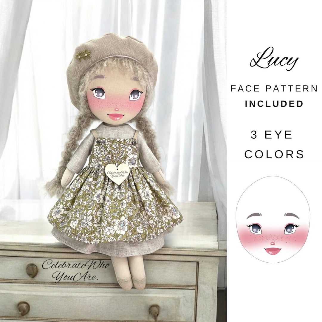 Doll Face Pattern, Fabric Doll Face Iron on Fabric Pattern, Rag Doll ...