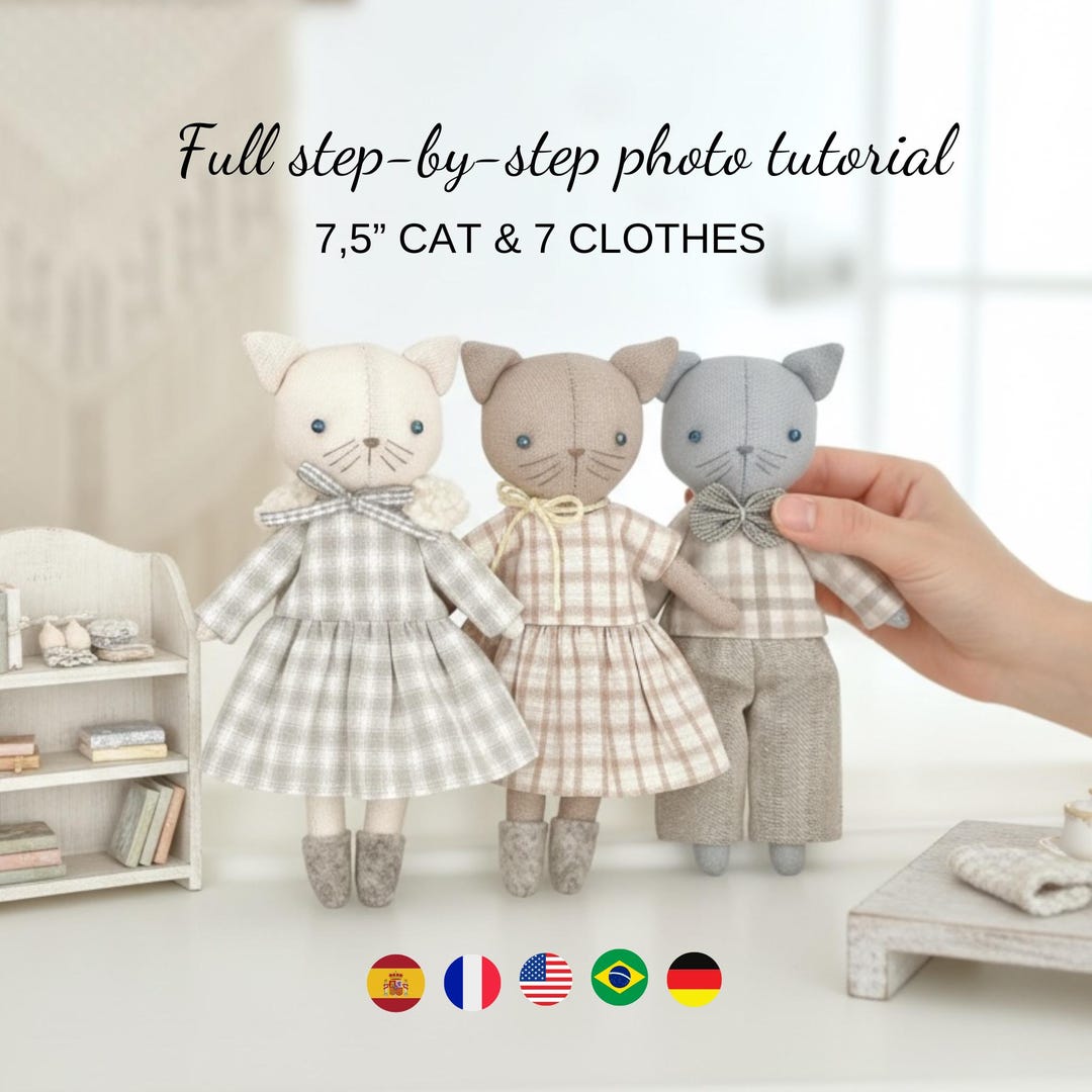 Cat Sewing Pattern – Easy Fabric Kitty Pattern, DIY Plush Cat, Mini ...