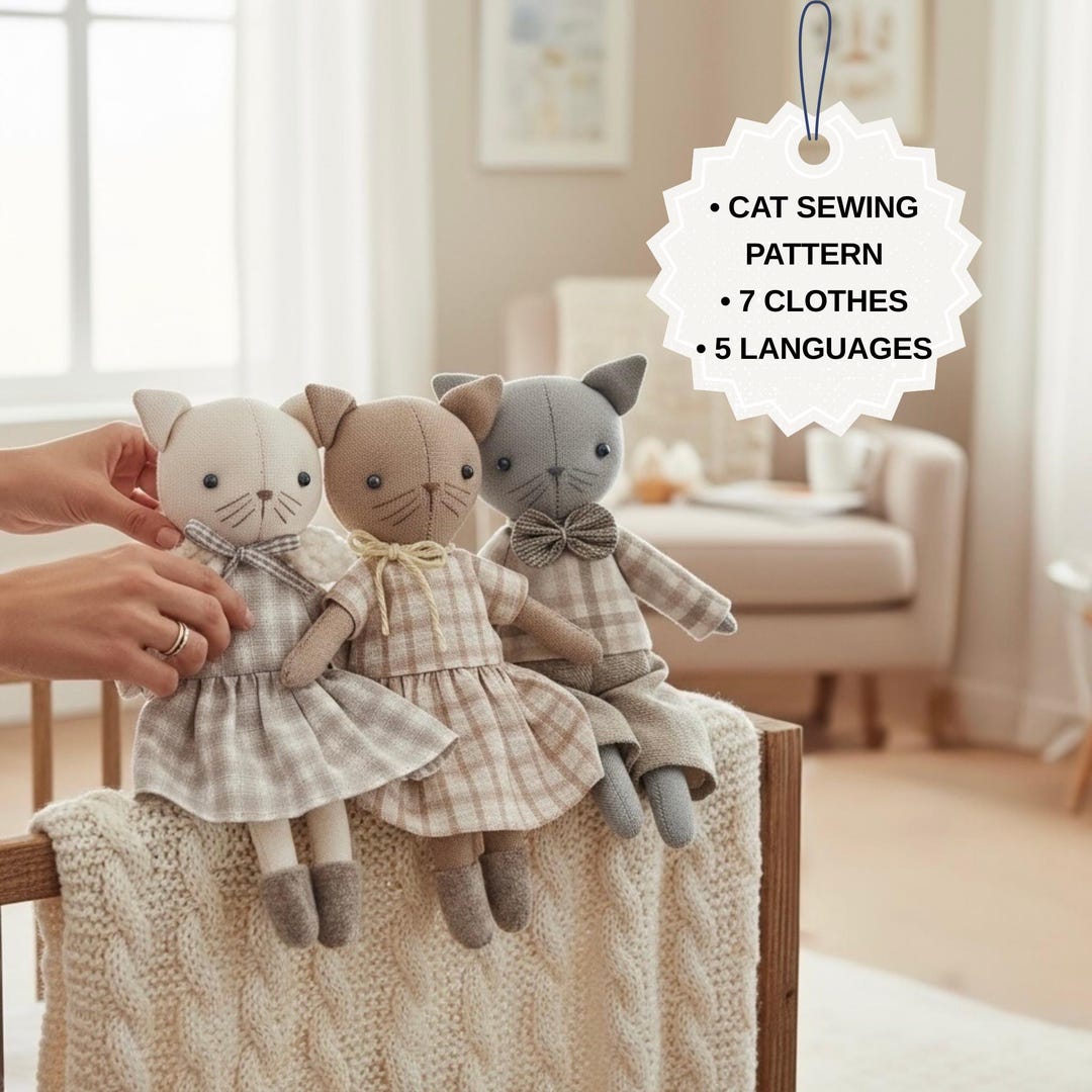 Cat Sewing Pattern – Easy Fabric Kitty Pattern, DIY Plush Cat, Mini ...