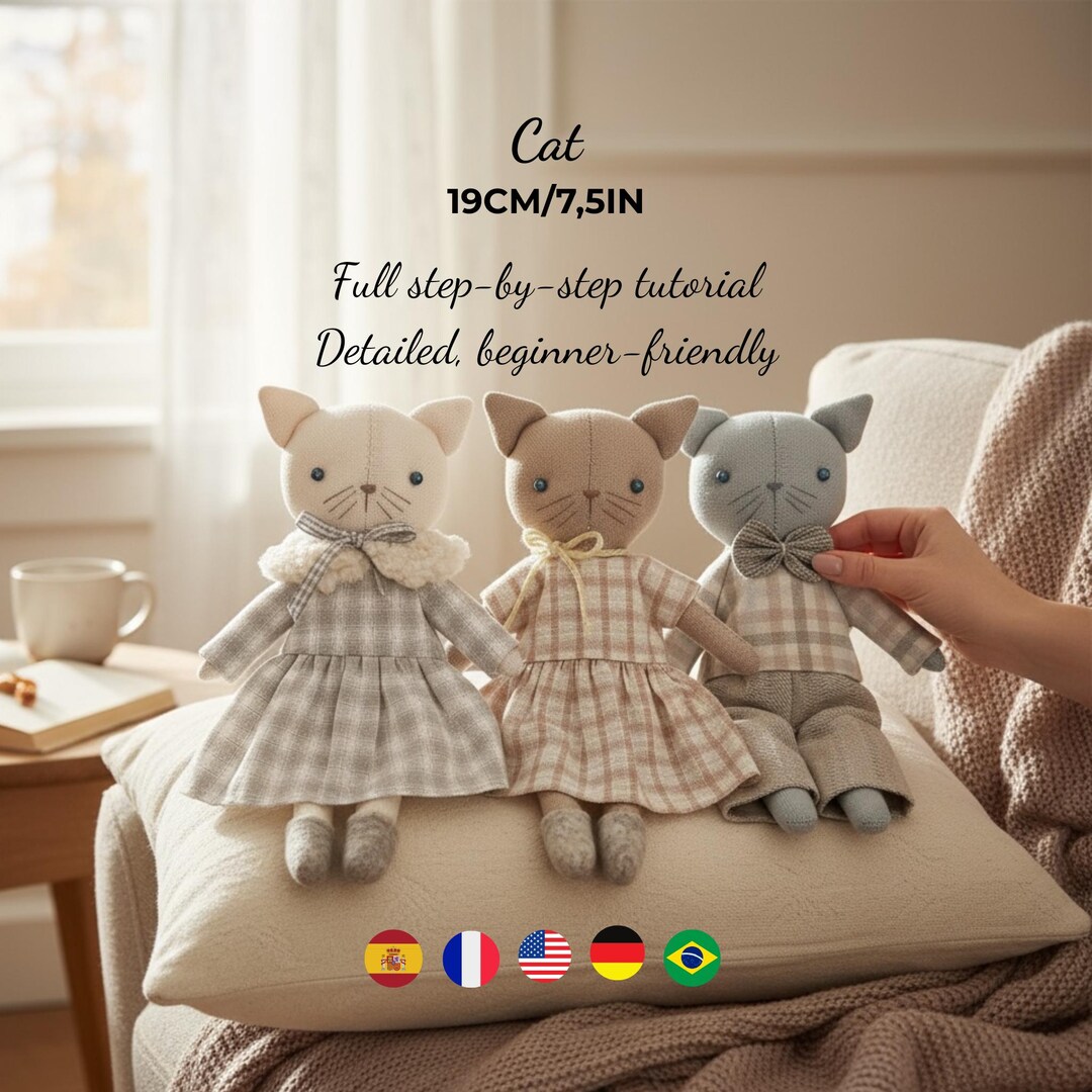 Cat Sewing Pattern – Easy Fabric Kitty Pattern, DIY Plush Cat, Mini ...