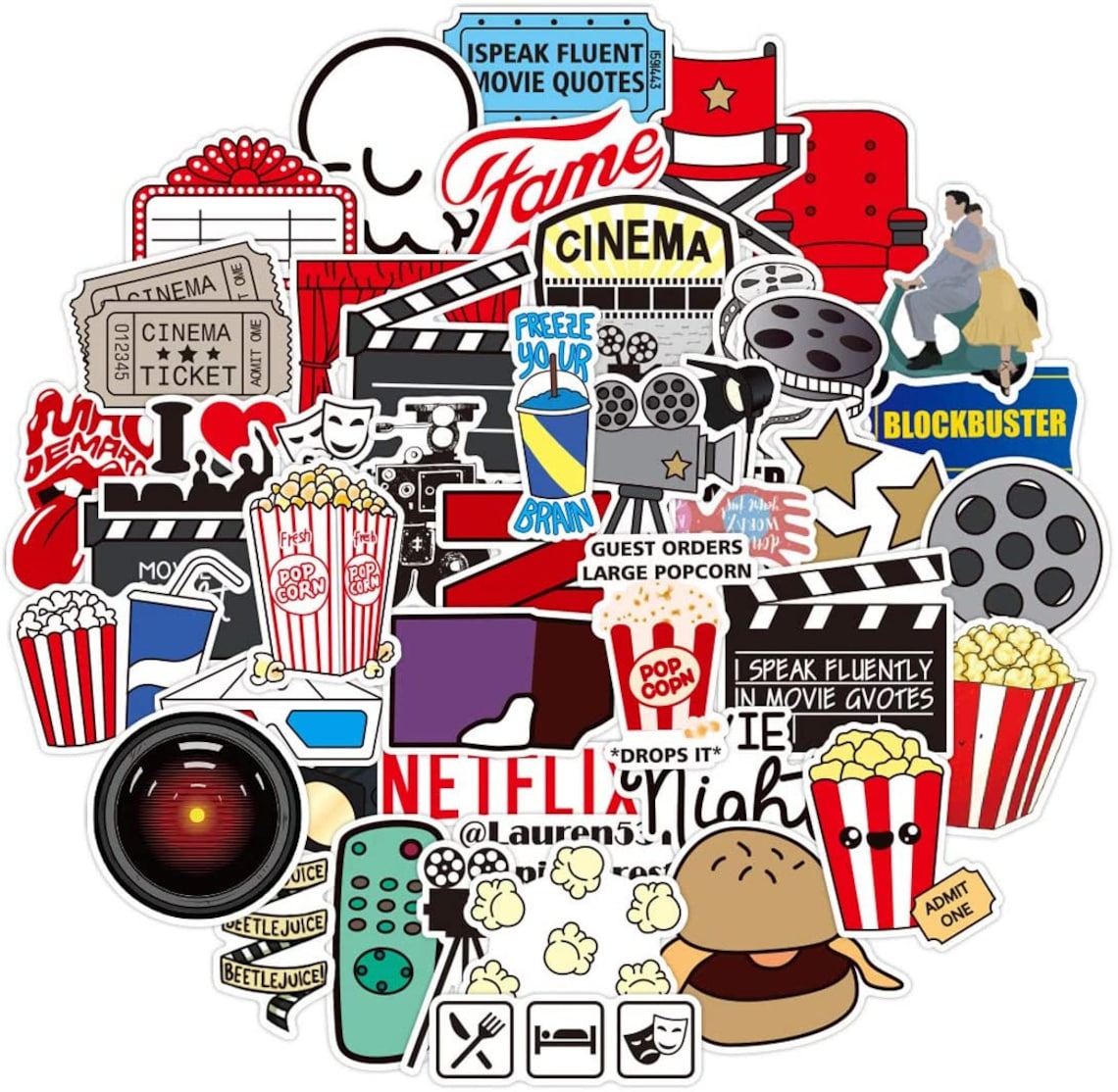 Movie Night Sticker Packs Cinema Stickers Theatre Stickers | Etsy