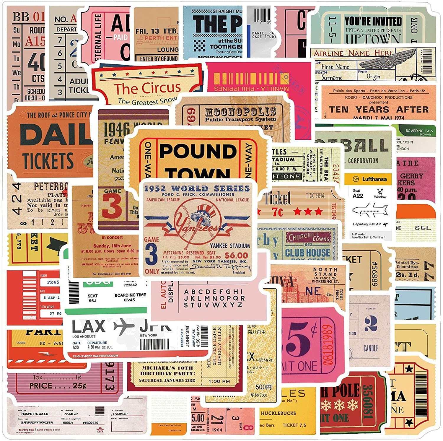 Ticket Sticker Packs Retro Stickers Travel Stickers Classic | Etsy