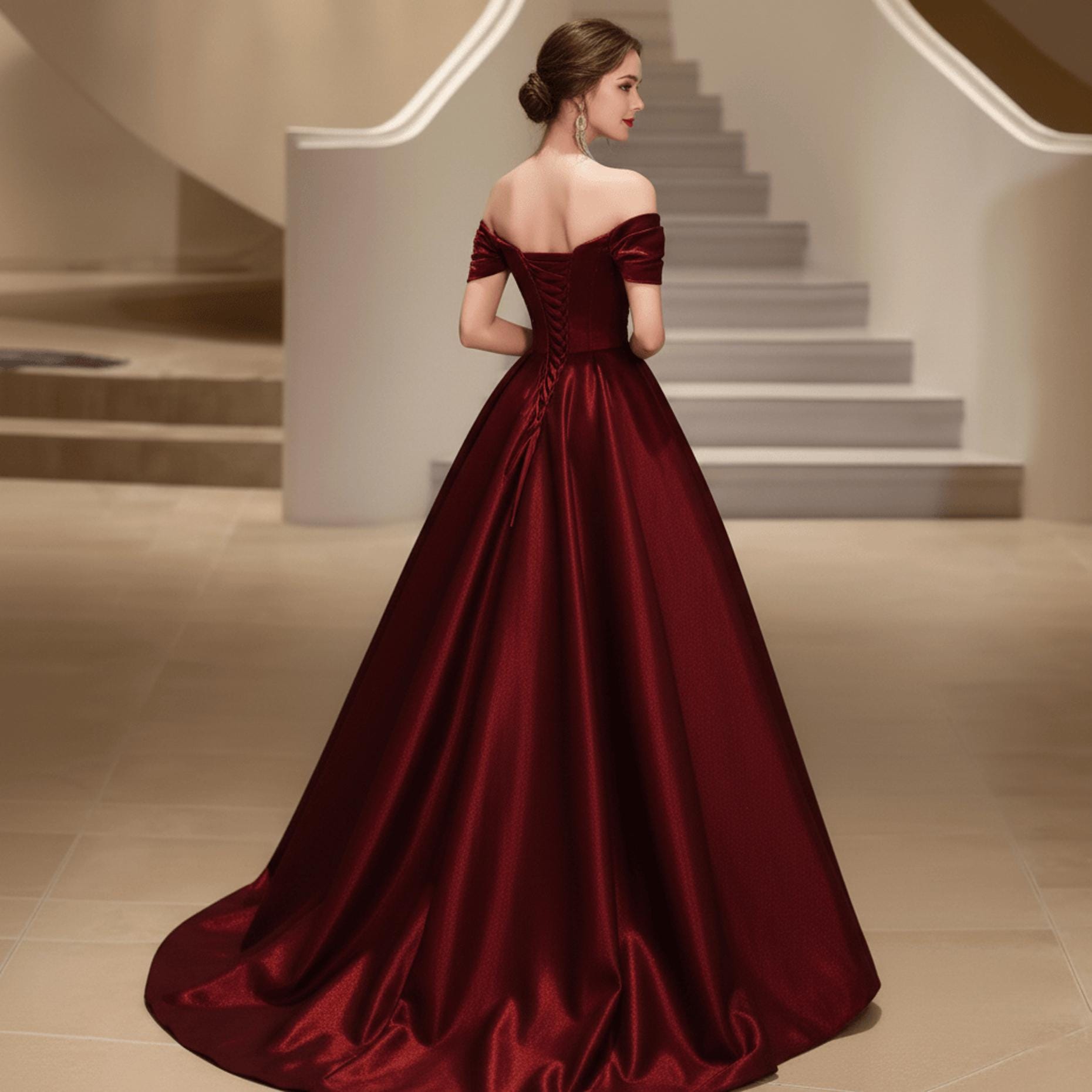 Gorgeous Red Off-shoulder Satin Prom Dress,evening Gowns,wedding Dress ...