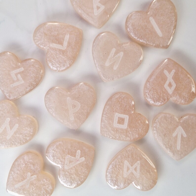 Heart Rune Set, Handmade Futhark Runes, Resin Viking Runes, Divination ...