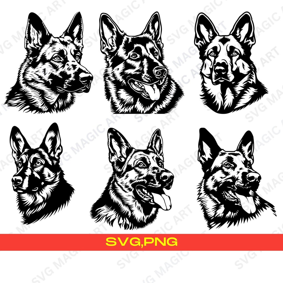 Bundle 6 German Shepherd Head SVG PNG File , Dog Head Png ,german ...