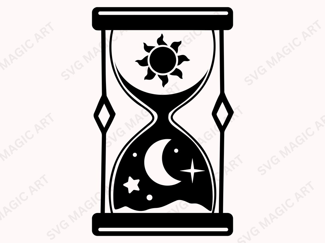 Hourglass With Moon and Sun SVG, Sand Clock Svg, Sand Time SVG, Clock ...