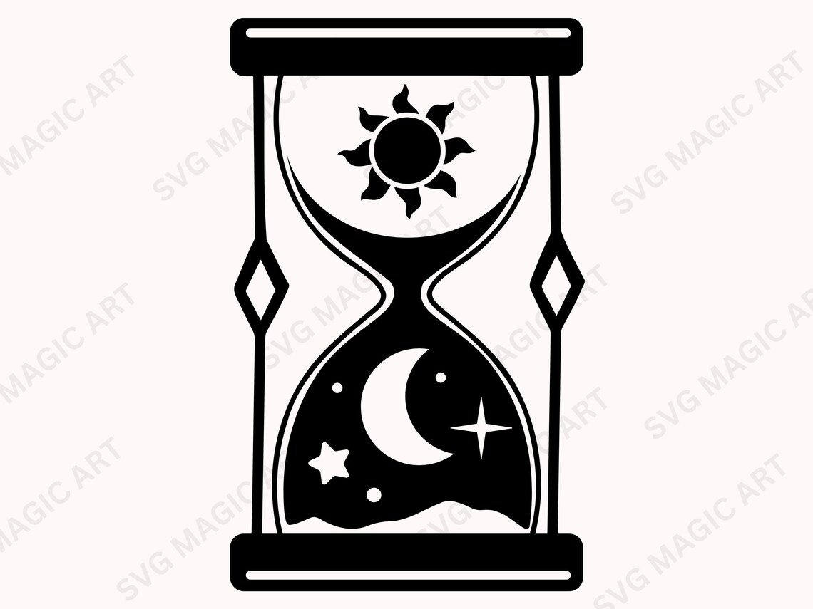 Hourglass With Moon and Sun SVG, Sand Clock Svg, Sand Time SVG, Clock ...