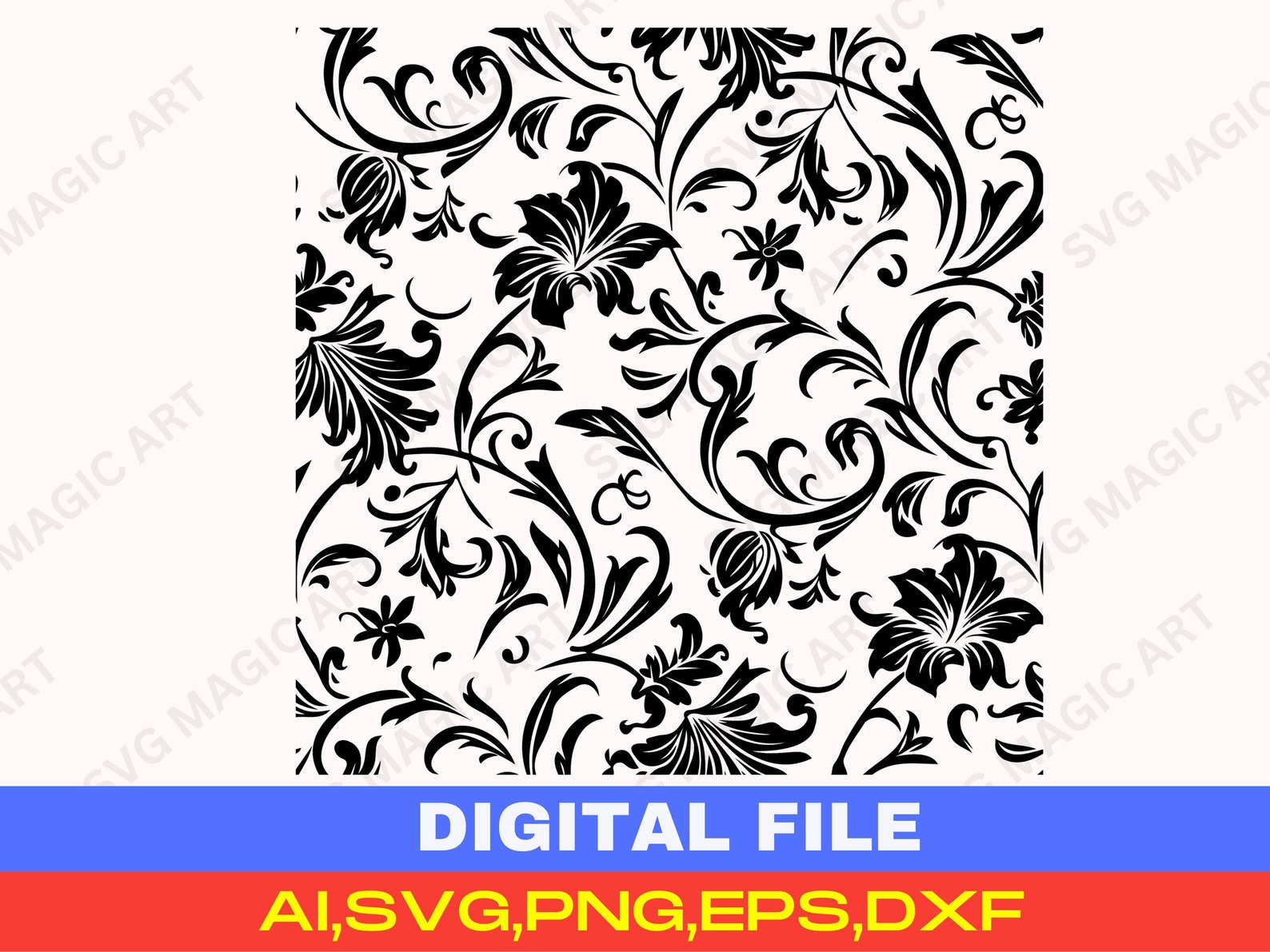 Seamless Scroll Pattern Svg,vector Seamless,floral Pattern, Digital ...