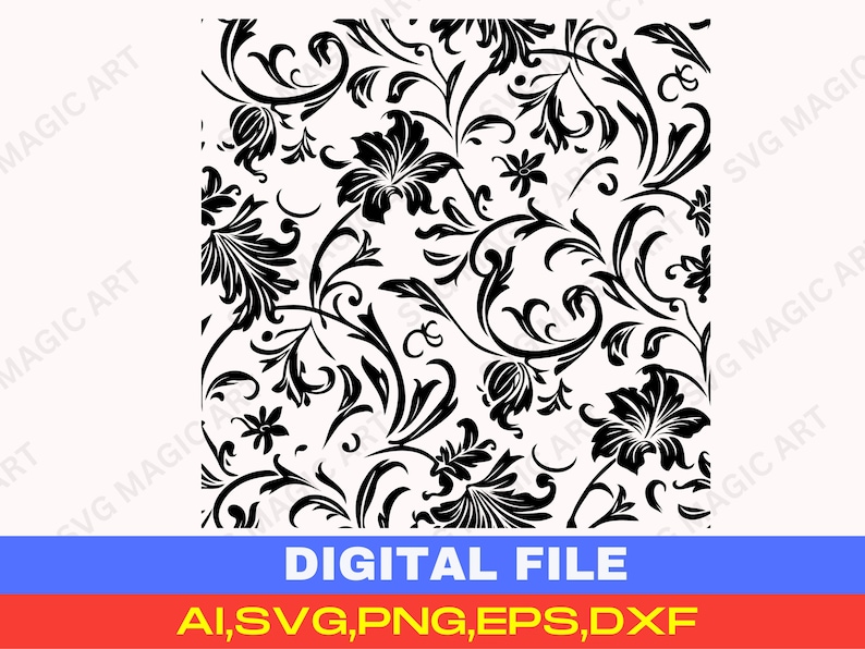 Seamless Scroll Pattern Svg,vector Seamless,floral Pattern, Digital ...
