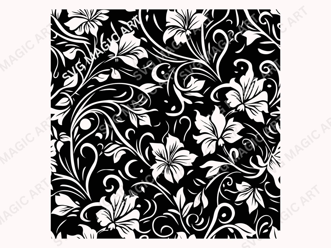 Seamless Scroll Pattern Svg,vector Seamless Floral Pattern, Digital ...