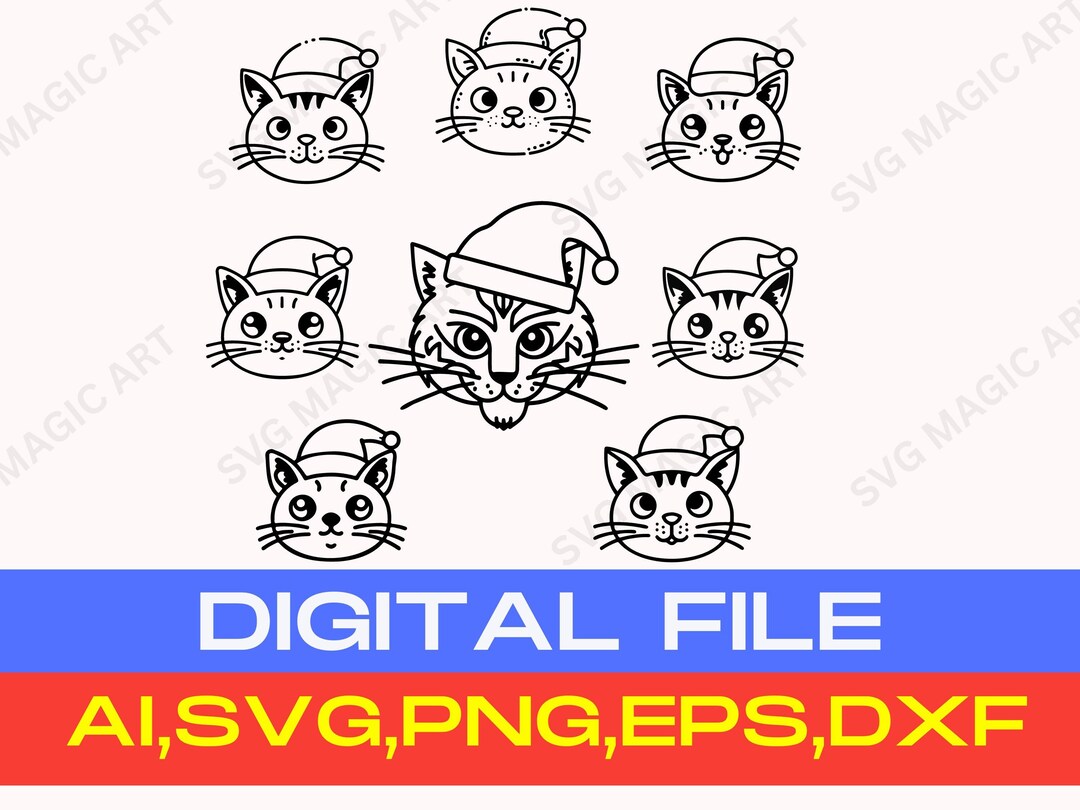 Christmas Cat SVG Bundle Cute Cat Outline Cut File for Cricut ...