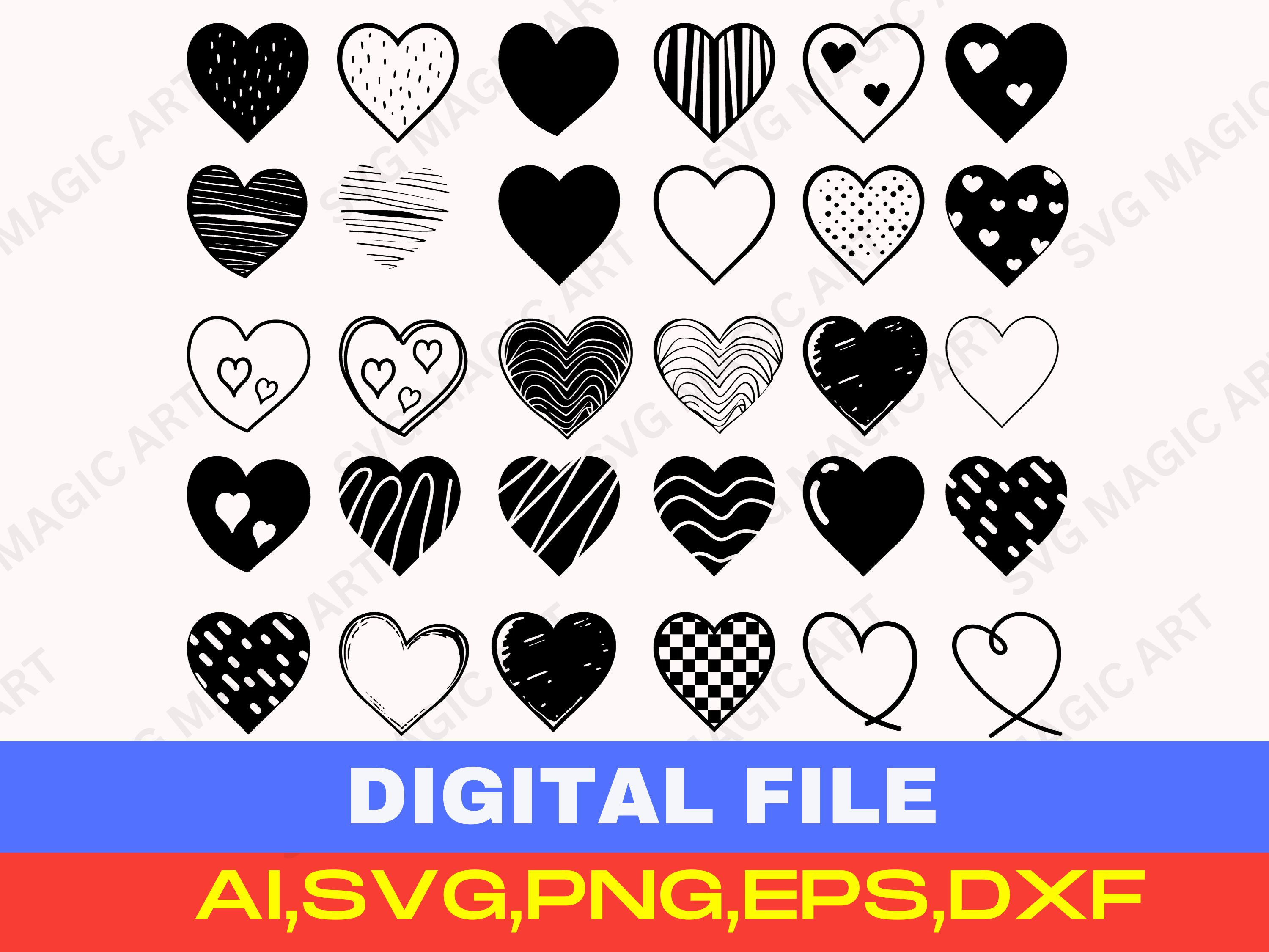 Hearts Svg Bundle, Heart Outline Svg, Heart Cut Files, Heart Clipart ...