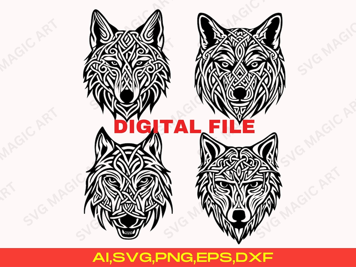 Mystic Wolf Head,celtic Wolf Face,fenrir Svg,norse Mythology Wolf Svg ...
