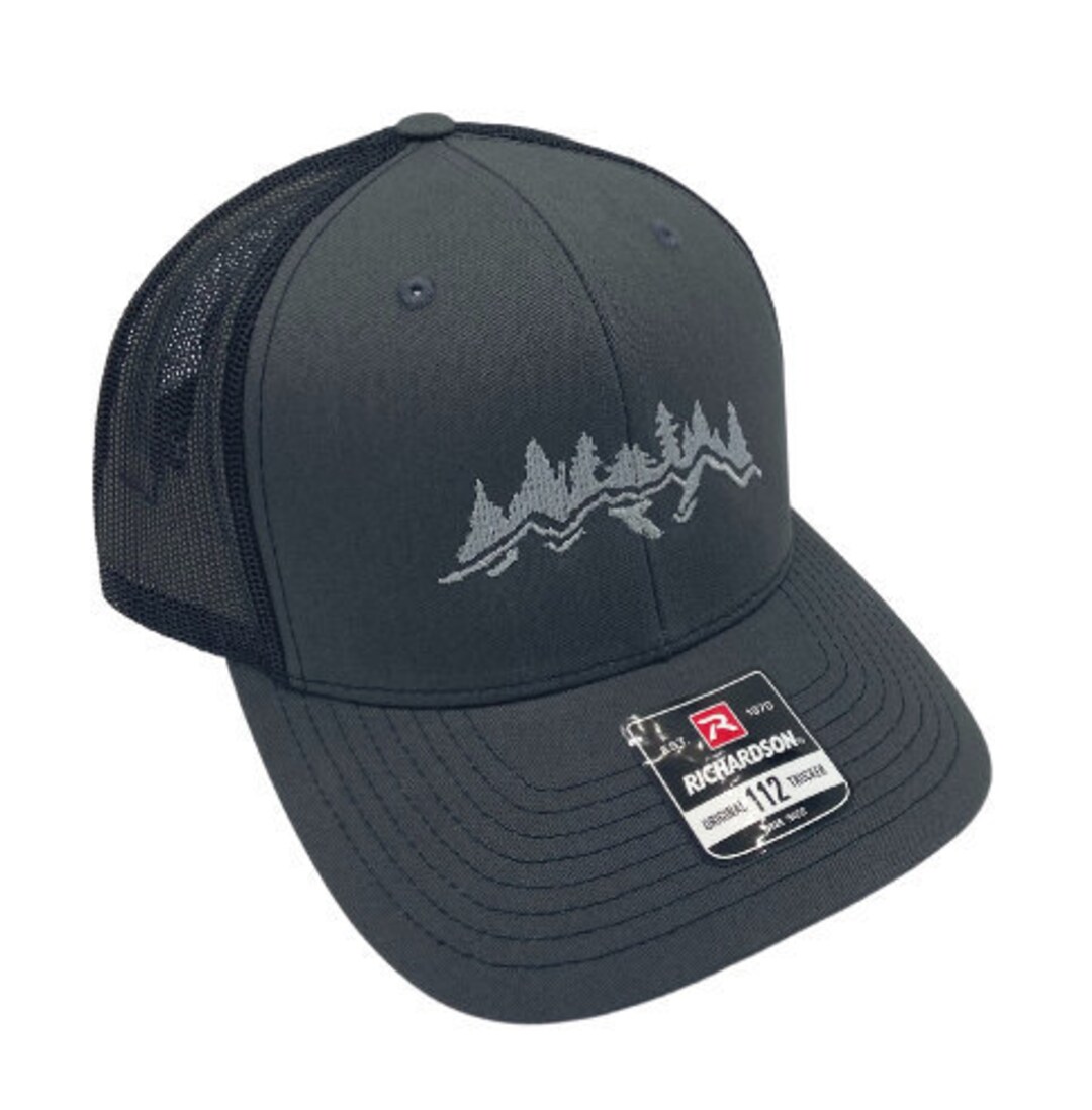 Mountain Trees Dark Grey Trucker Cap, Dark Grey on Black Mesh, Classic ...