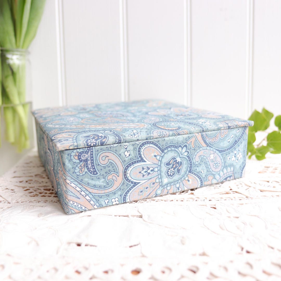 Vintage French Blue Fabric Box Square Shaped Boudoir Box Perfect for ...