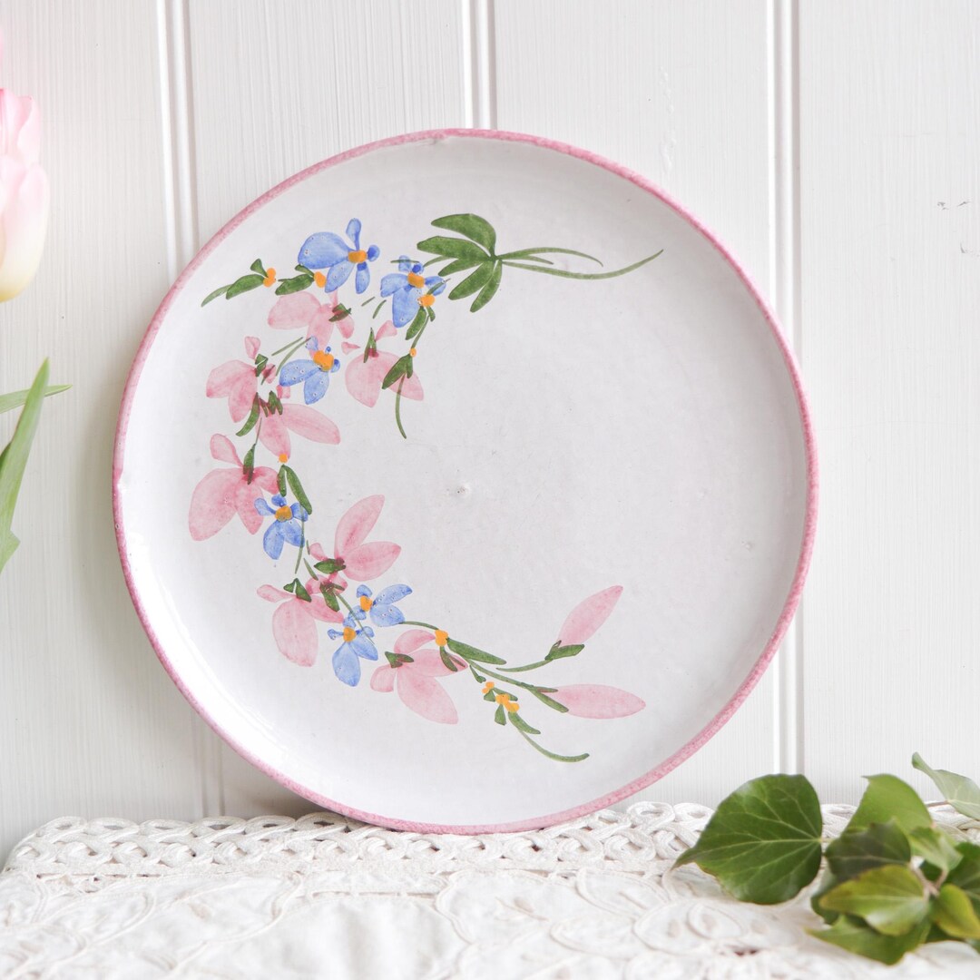 Vintage French Pink Floral Plate - Pretty Table Decor - Hand Painted ...