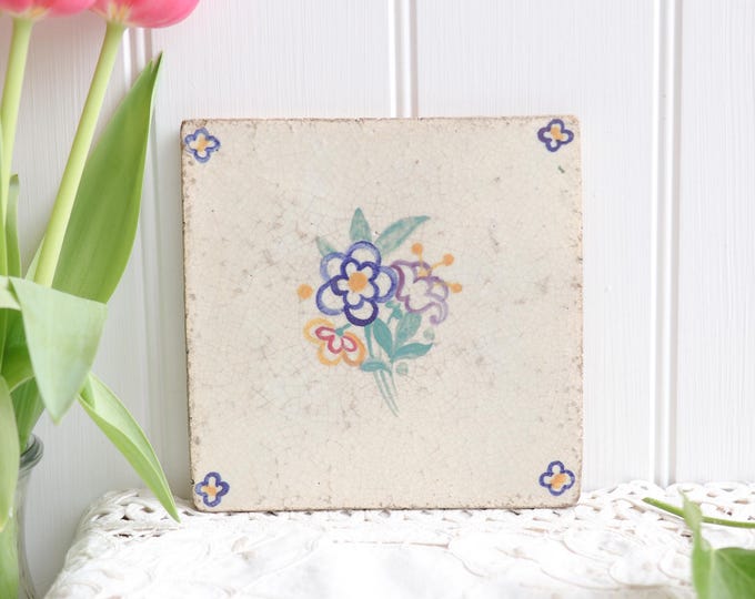Vintage Poole Pottery Floral Tile - Pretty Country Cottage Decor - Made ...