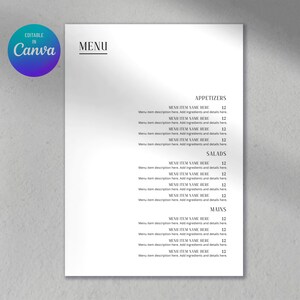 Printable Menu Canva Template Modern Restaurant Menu Trendy Cafe Price ...