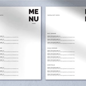 Editable Menu Canva Template Printable Restaurant Menu Minimal Menu ...