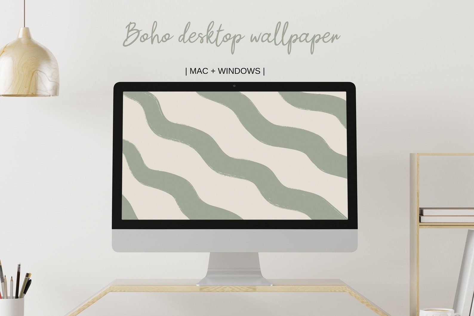 Boho Green Desktop Wallpaper | Minimal Aesthetic Screensaver - Etsy