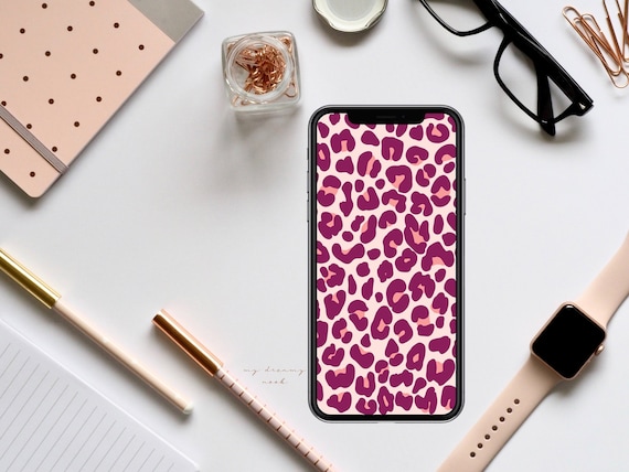 Leopard Iphone Wallpaper Animal Print Lock Screen Hot Pink - Etsy