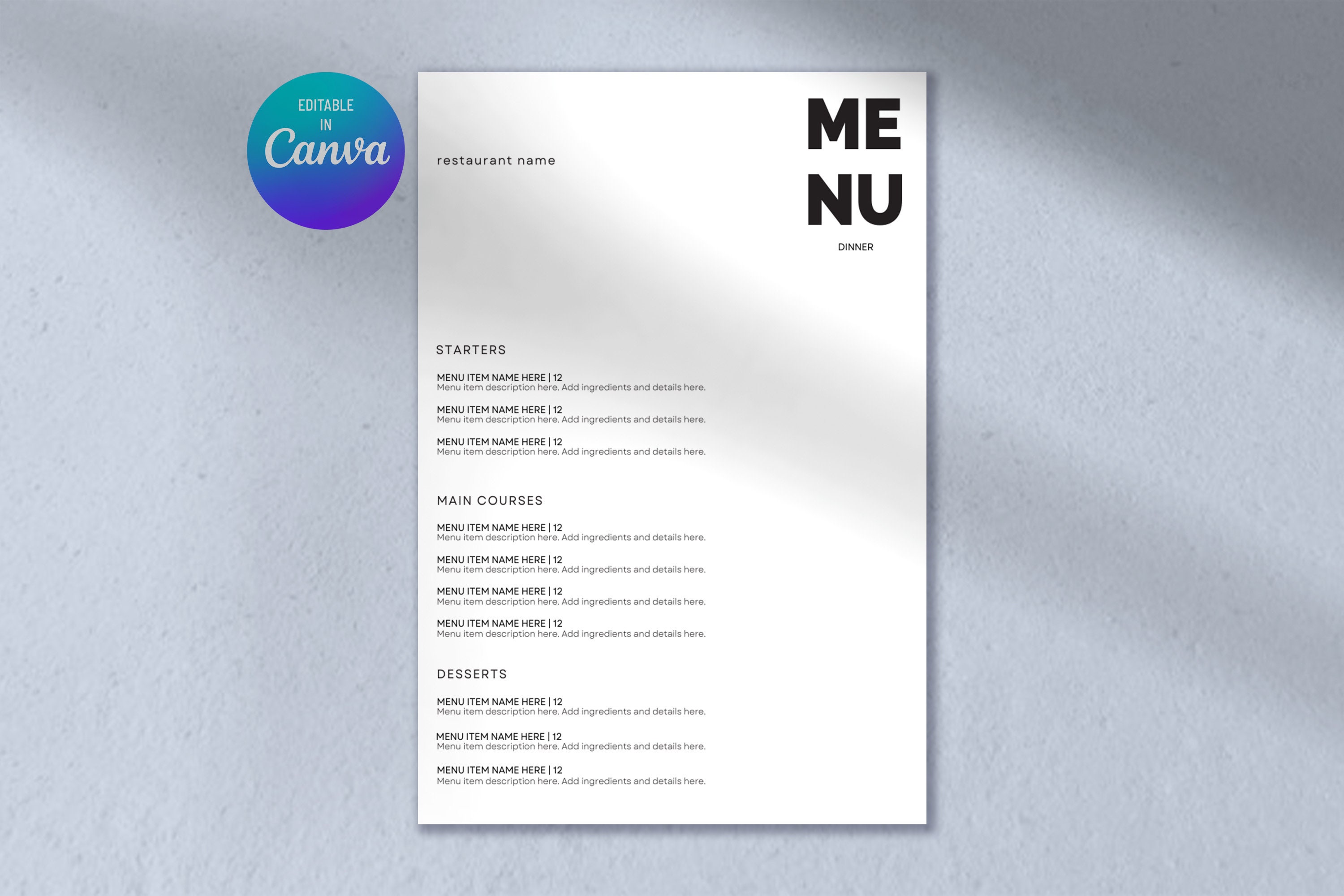 Editable Menu Canva Template Printable Restaurant Menu - Etsy Australia