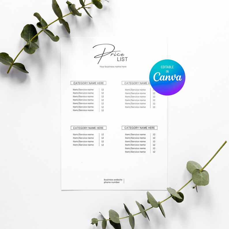 Modern Cafe Price List Template Canva Menu Template - Etsy