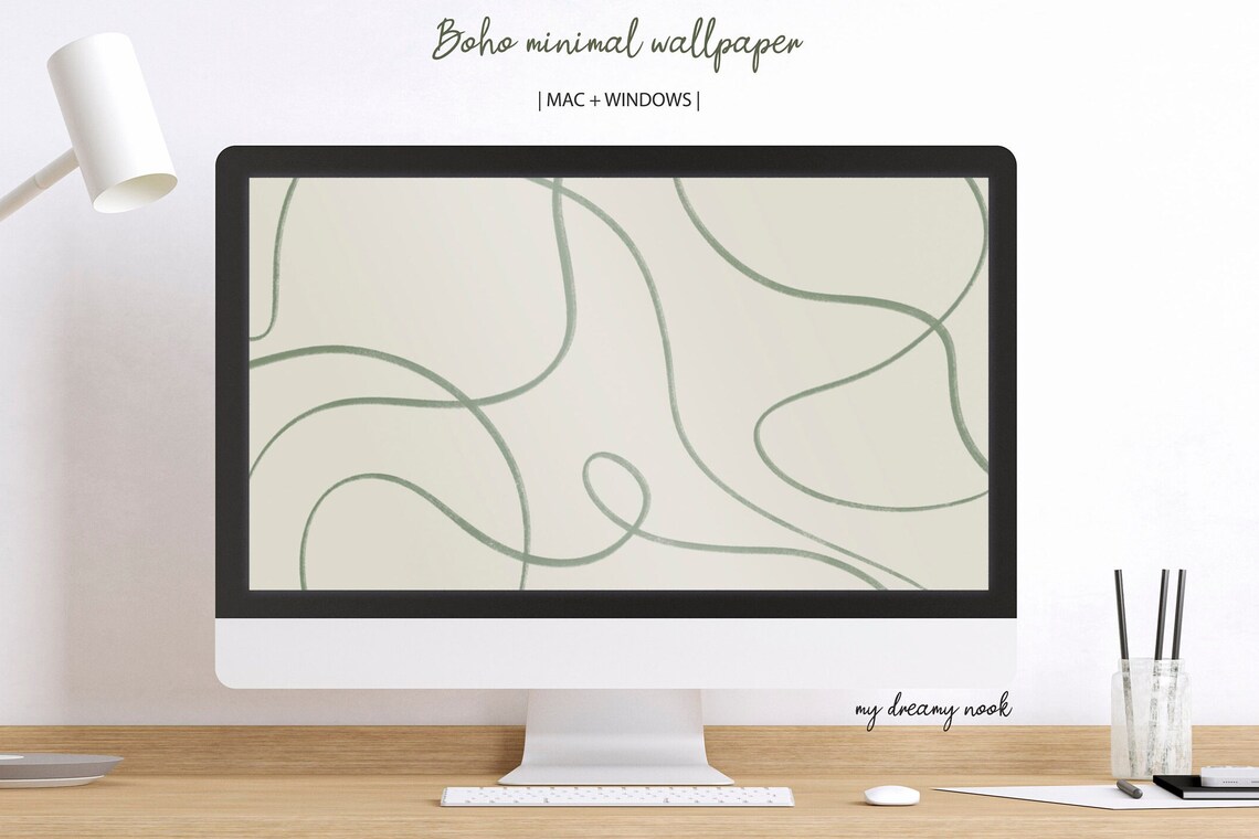 Abstract Desktop Wallpaper Boho Desktop Background Green | Etsy