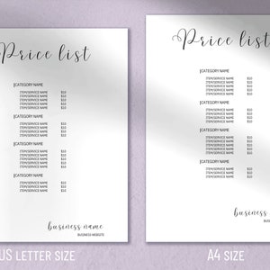 Simple Price List Template Canva Template Printable Modern Price Sheet ...
