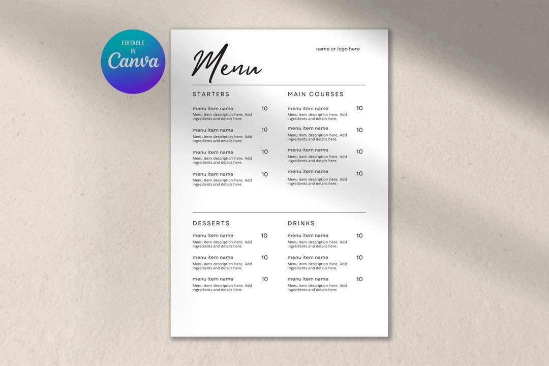 Modern Menu Template | Canva Restaurant Menu Template | Editable Menu ...