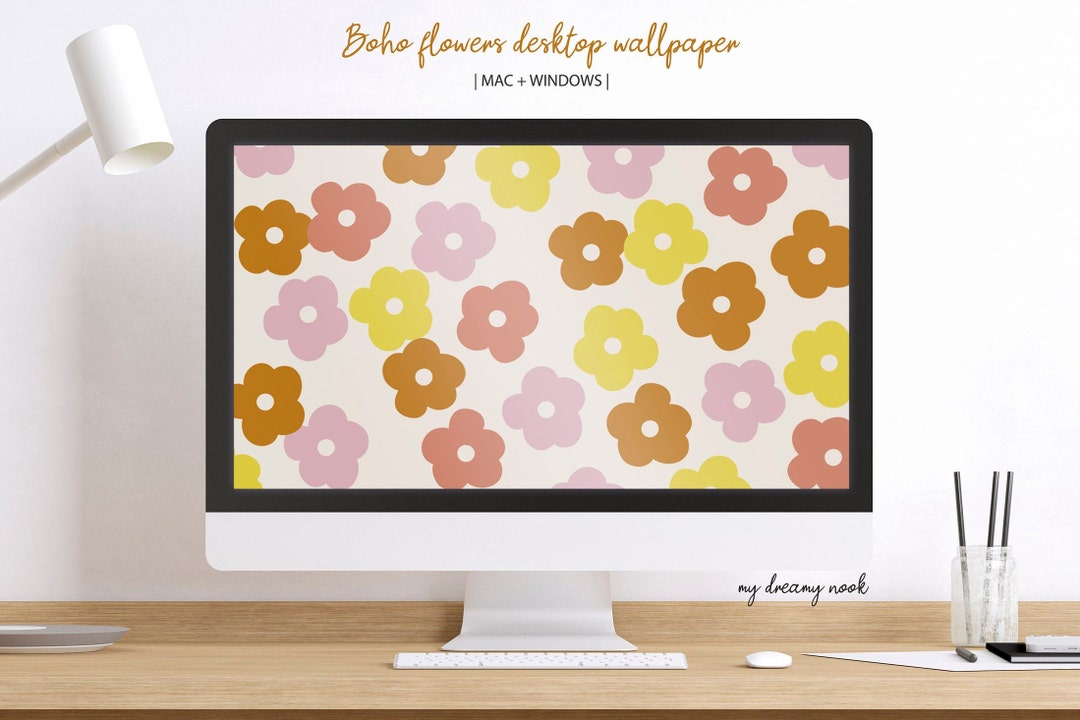 Boho Floral Desktop Wallpaper: Trendy Computer Background - Etsy