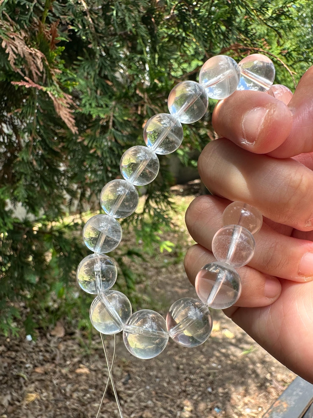 White Phantom Quartz Bracelet, 11.6mm Natural Clear Crystal Beads ...